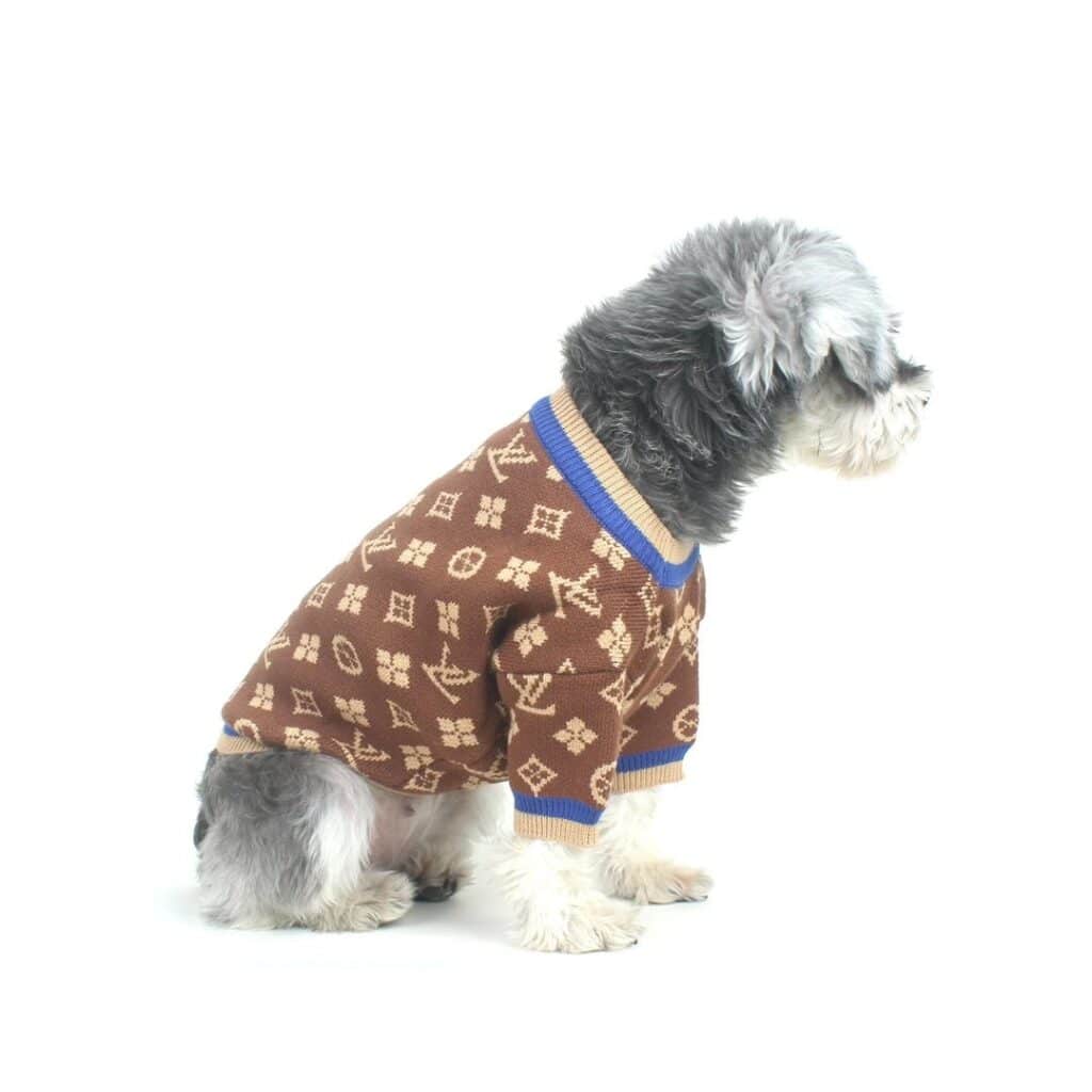 Brown Monogram Chewy Dog Sweater | Supreme Dog Garage